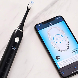 Blu Smart Electric Toothbrush, Sonic Power Toothbrush with Interactive Live Tracking App for Adults (Black)