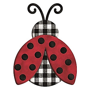 Craig Bachman 12 Metal Embossed Ladybug Hanger: Plaid Check - Buffalo Check Ladybug Metal Wall Door Hanger Sign