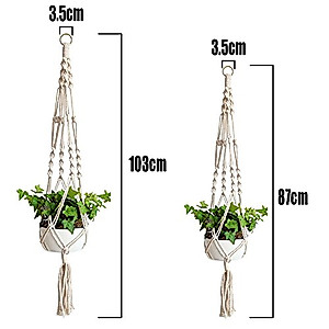 Wiwaplex Macrame Plant Hanger, 2 Pack Plant Hanger, Cotton Rope Plant Hangers Indoor Outdoor, 4 Legs Plant Hanger Brackets, Flower Pot Hanging Plant Holder for Home Decorations (White) (40 Inch)