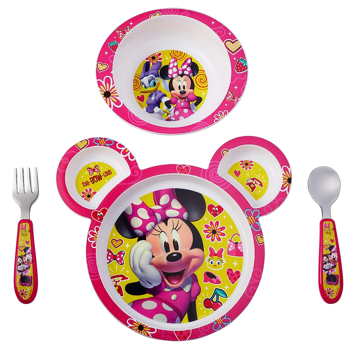 The First Years Disney Minnie Mouse Dinnerware Set - Easter Basket Stuffers - Toddler Plates and Toddler Utensils- 4 Count