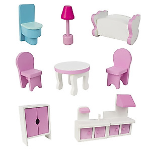 Wooden Dollhouse with Furniture for Kids Girls, Toys for 3 4 5 6 Years Old (Style 3)