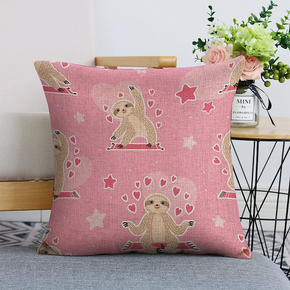 Cute Sloths Heart Star Throw Pillow Covers 18×18 Pillowcases Set of 2 Valentine's Day Linen Decorative Square Pillow Case Cushion Covers Standard Size for Sofa Couch Outdoor Bed Pillow Protectors