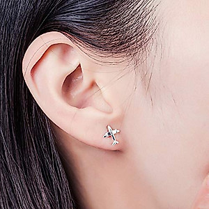 Tiny Airplane Stud Earrings Cute Aircraft Frog Fox Giraffe Earrings for Women Men-Airplane