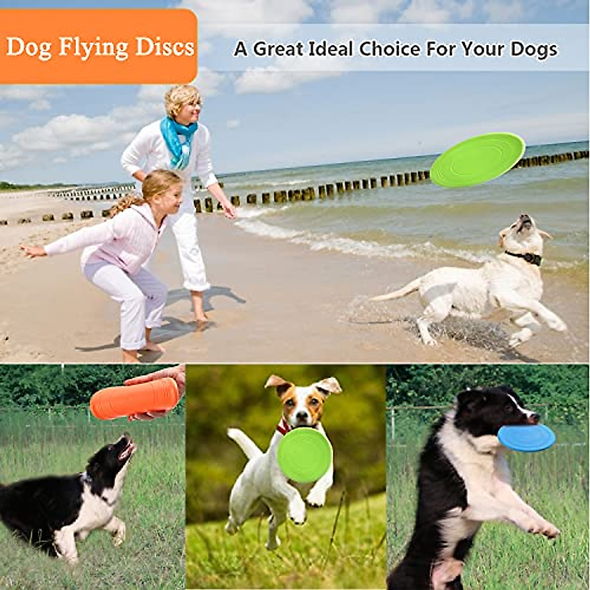 XIGOU Dog Flying Disc, 3 Pack Dog Flyer Dog Toy, Dog Soft Rubber Interactive Lightweight Flying Disc Dog Toy for Small Large Dogs - Floats in Water & Safe on Teeth, 7 inch.