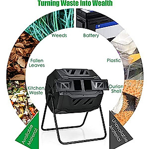 Squareful 43 Garden Compost Bin, 43 Gallon Dual Chamber, Composting Tumbler w/ 2 Sliding Doors & Steel Frame, Large Capacity, Rustproof for All Weather