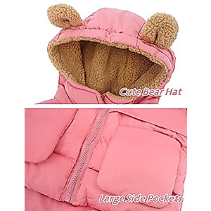 Happy Cherry Toddler Winter Warm Jacket Down Comfortable Coat Hoody Puffer Outwear Cartoon Cotton Hoodies Soft Solid Autumn Jackets Thick Windproof Coat 3-4 Years Pink