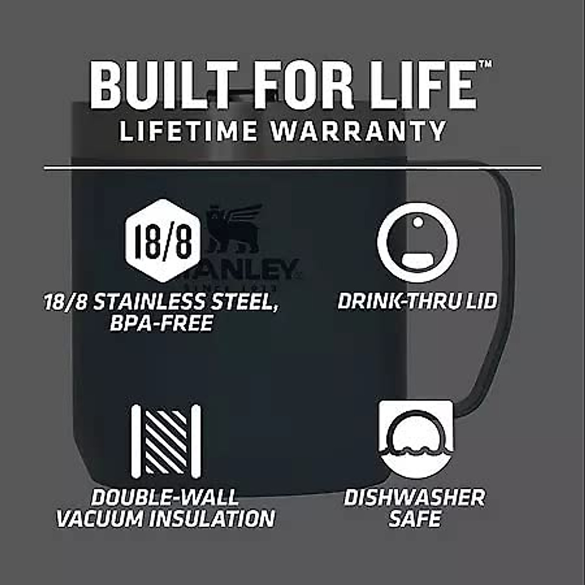 Stanley Legendary Camp Mug, 12oz, Stainless Steel Vacuum Insulated Coffee Mug with Drink-Thru Lid (Green/Matte Black)