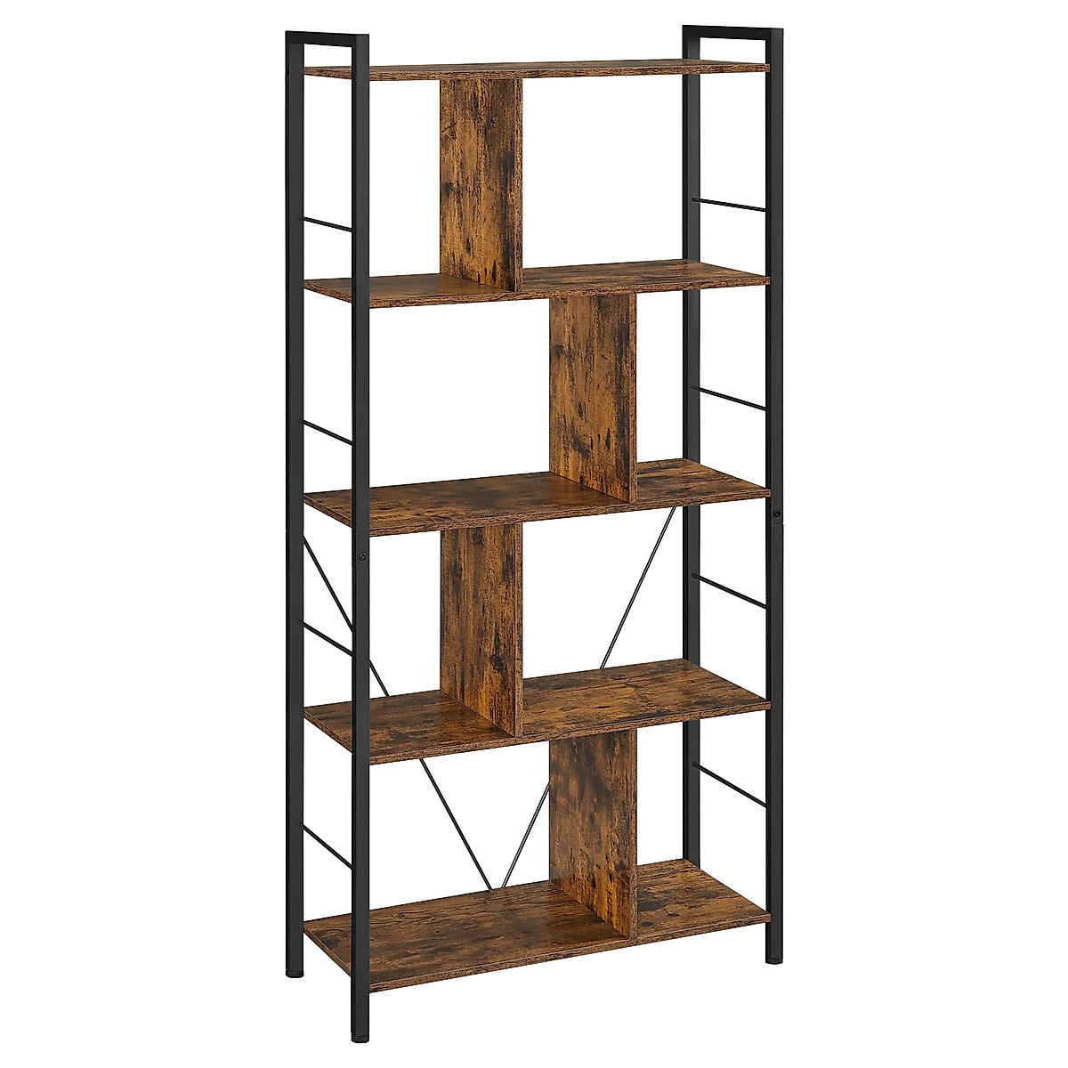 VASAGLE Bookshelf, 5-Tier Bookcase, Storage Shelving Unit, Display Shelf with Open Compartments for Living Room, Home Office, Bedroom, Industrial, Rustic Brown and Black ULBC121B01