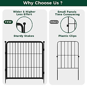 FXW Decorative Garden Metal Fence Temporary Animal Barrier for Yard, 8 Panels, 24inch, Black