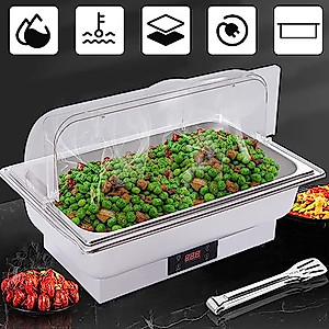 Electric Chafing Dish, 14QT 600W 110V Electric Chafing Dish Stainless Steel Buffet Food Warmer w/Food Tray & Clip for Restaurants Hotels(B)