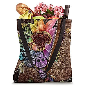 Zero Fcks Sugar Skull Given Sunflower Zipper-Leather-Lover Tote Bag