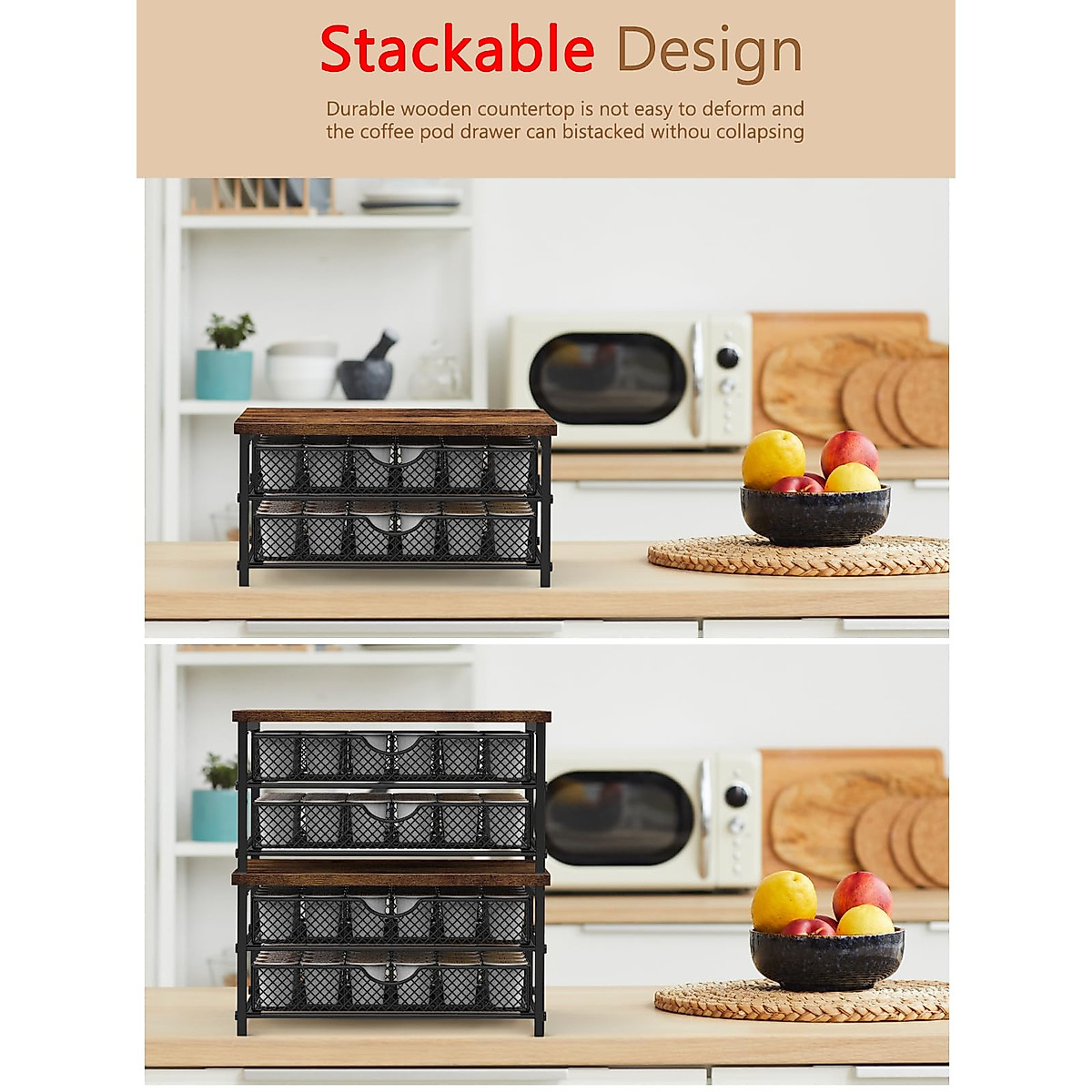 MOOACE Coffee Pod Holder for K Cup Holder Drawer Holder, Coffee Pod Drawer For Counter, 2 Tier K-Cup Storage With Sliding Baskets, 72 Capacity Pods Organizer Cups Capsule for Coffee Station, Black