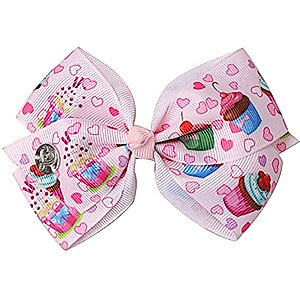 7pc 5" Large Hair Bows for Girls, JOJO Siwa Grosgrain Ribbon Hair Barrettes with Heart Emblem Accessories for Toddler