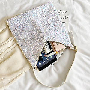 Meyaus Women Large Glitter Sequins PU Leather Shoulder Bag Armpit Bag Top-handle Bag