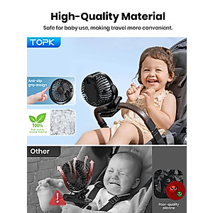 TOPK Portable Clip on Fan, 5000mAh Small Rechargeable Fan, Battery Operated, 4 Speeds, 720° Rotation, Ultra-Quiet, Personal Cooling Desk Fan for Bedroom/Office/Stroller/Golf/Library/Travel/Camping