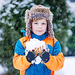 Kids Winter Gloves, Warm Knitted Convertible Fingerless Gloves for Baby Boy Girl with Mittens Cover Cap