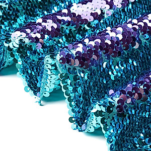 Partisout Sequin Fabric Mermaid Fabric 5mm Two Tone Sparkly Material by The Yard Mesh Reversible Sequence Cloth for Dress Wedding DIY (Turquoise to Purple)