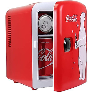 Coca-Cola 4L Portable Cooler/Warmer & Cooluli Retro Coca-Cola Mini Fridge for Bedroom - Car, Office Desk & College Dorm Room - 4L/6 Can 12V Portable Cooler & Warmer for Food, Drinks & Skincare