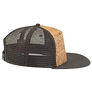 OTTO Cork Flat Visor SNAP 5 Panel Mesh Back Trucker Snapback Hat - Char. Gray/Cork/Char. Gray