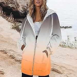 Rpvati Womens Zip Up Hoodies Fall Long Sleeves Hooded Tunic Sweatshirts Lightweight Gradient Tie Dyed Outfit Long Hoodie Jacket for Women Sudaderas De Mujer Orange L