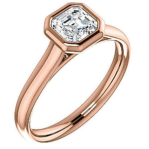 10K/14K/18K Solid Rose Gold Handmade Engagement Ring, 2 CT Asscher Cut Moissanite Solitaire Ring, Wedding Ring Set for Women/Her, Anniversary/Promise Gifts, VVS1 Colorless, Jewelry