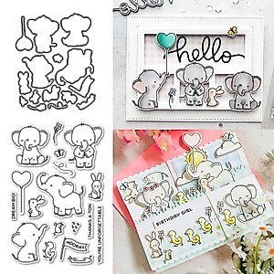 Stamp and Cutting Dies Set for DIY Craft Scrapbooking Card Making Friends Greetings Elephant Rabbit