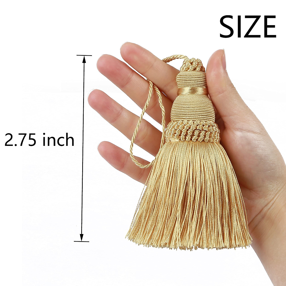 BEL AVENIR Gold Tassels Key Tassel with Loops Handmade Craft Charms DIY Accessories Elegant Soft Making Curtain Home Decoration (Gold, 2 pcs)