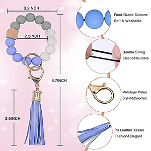 METURE Safety Keychain for Women Keychain Bracelet for Women with Personal Alarm Protection Accessories 9pcs Silicone Beaded Elastic Girl Keychain Set Girl Key Chains for Car Keys Blue
