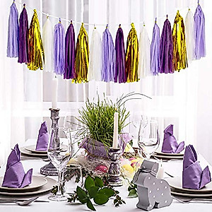 ANSOMO Purple Tissue Paper Tassel Garland Party Banner - 20 PCS (Purple/Lavender/White/Gold)