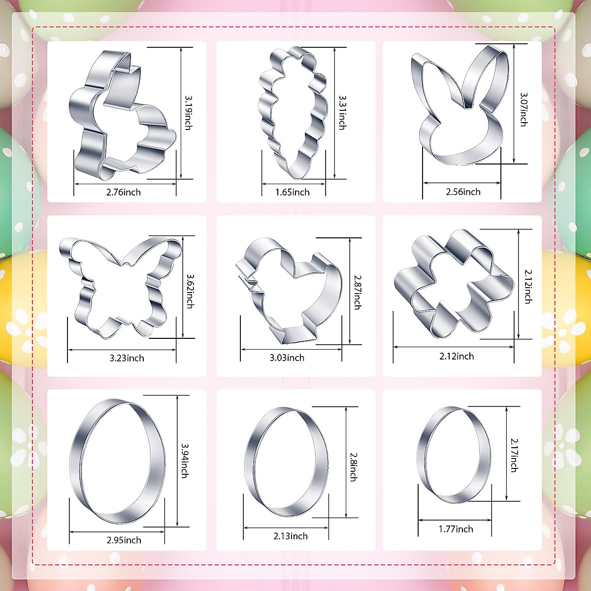 Easter Cookie Cutter Set 9 PCS Easter Cookie Cutters Egg Bunny Flower Butterfly Chick Carrot Stainless Steel Biscuit Cutters Fondant Molds for Easter Biscuits