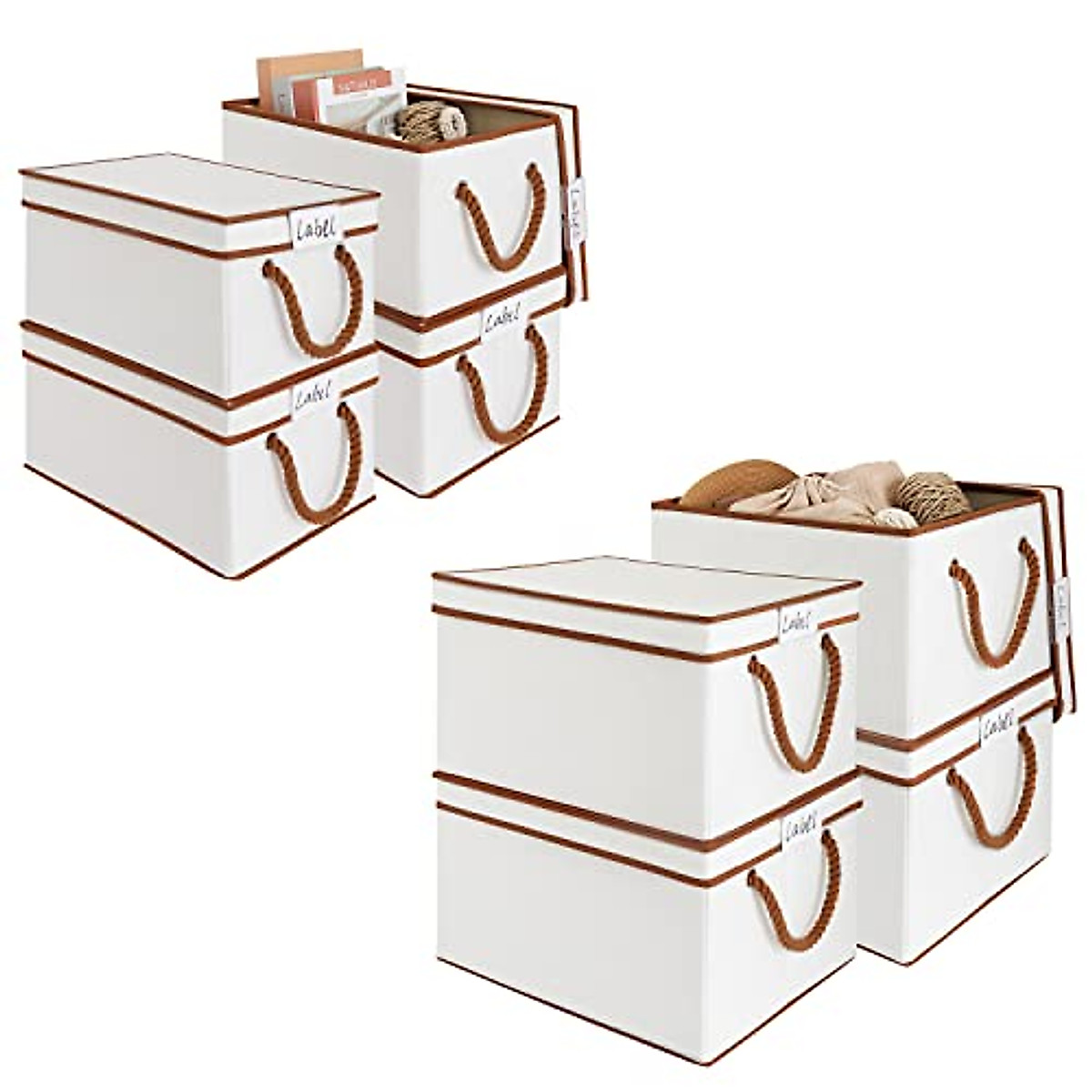LoforHoney Home Bundle-Storage Bins with Lids, Beige, Large 4-Pack & XLarge 4-Pack