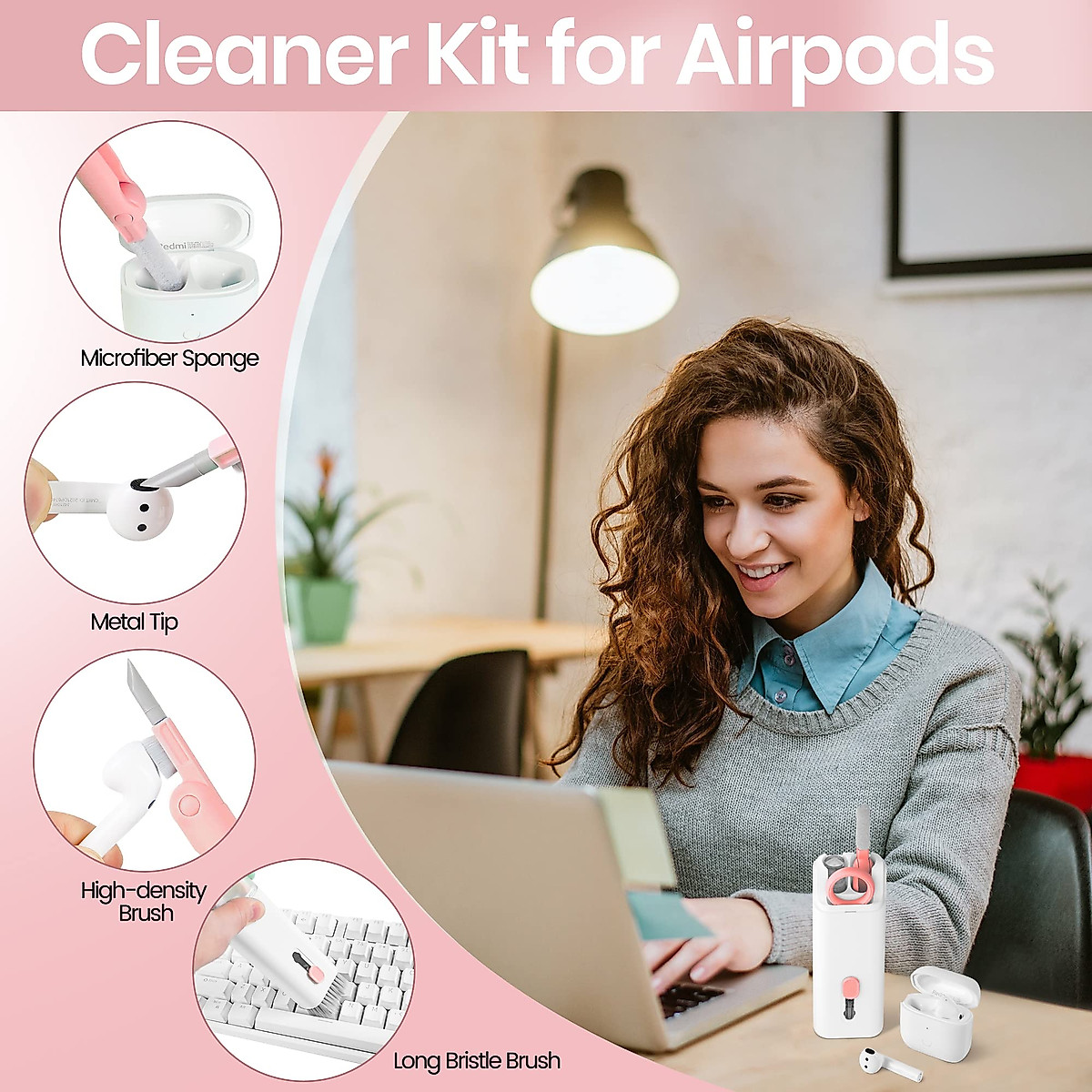 Laptop Screen Keyboard Earbud Cleaner Kit，Electronics Cleaning Tool for MacBook iPad iPhone Pro Cell Phone,airpod Cleaner kit,Computer Cleaning Tool Kit(Pink)