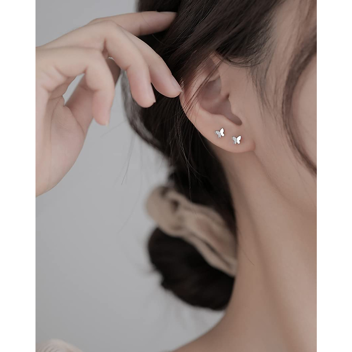 SLUYNZ 925 Sterling Silver Tiny Butterfly Earrings Studs for Women Teen Girls Tiny Studs Earrings (A-Silver)