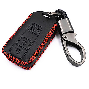 MJKEYAuto Black Leather 3 Buttons Smart Remote Key Fob Cover Chain Case for Toyota Prius 2004 2005 2006 2007 2008 2009
