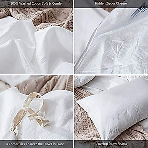 MooMee Bedding Duvet Cover Set 100% Washed Cotton Linen Like Textured Breathable Durable Soft Comfy (Off White, Queen)
