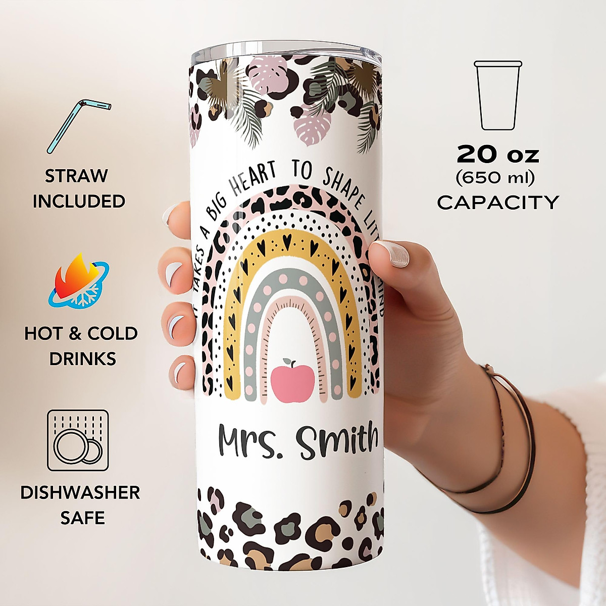 Fleur&Bay Teacher Appreciation Gifts for Women - Personalized Teacher Tumbler With Straw - Daycare Preschool Birthday Back to School Gifts Ideas - Customized Cup With Name - Nutrition Facts Coffee Mug