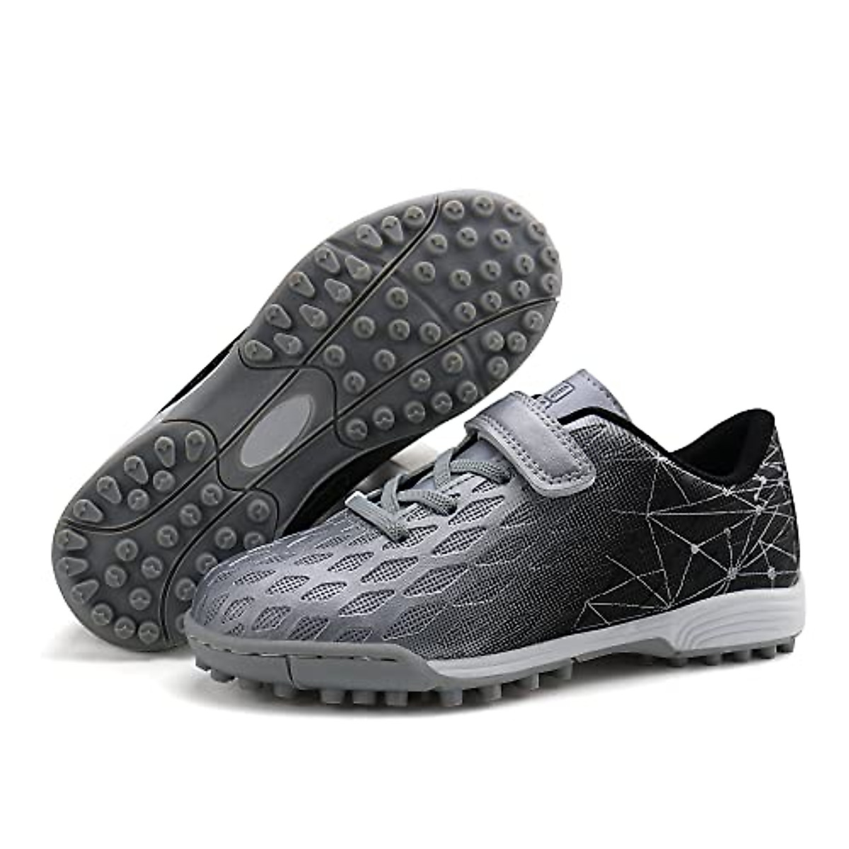 brooman Kids Indoor Soccer Shoes Boys Girls Soccer Cleats Athletic Turf Shoes (1,Silver)