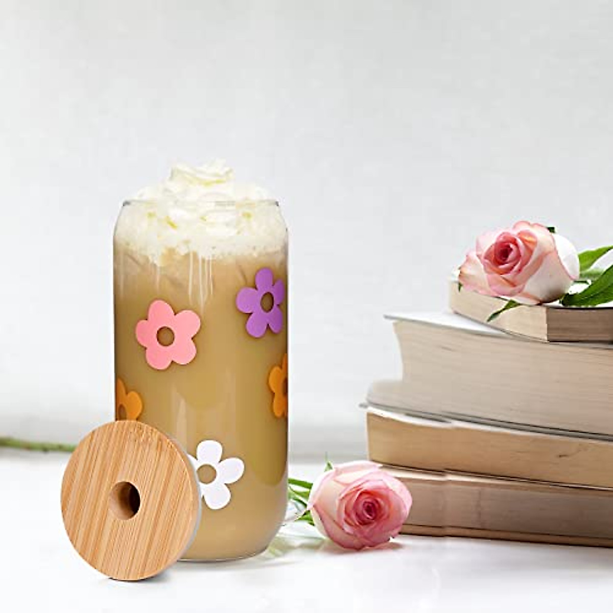 Glass Cups with Lids and Straws, Can Shaped Glass Cups, 20OZ Glass Cups, Drinking Glasses, Iced Coffee Glasses Cup, Smoothie Cups, Tumbler Glass, Reusable Boba Cup Drinking Glasses -Set of 2