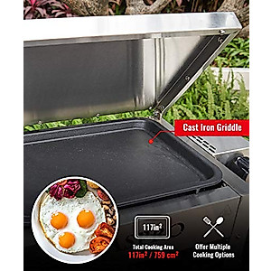 GASPRO Multi-Tasking Propane Infrared Outdoor Cooking Master, XL Steakhouse & Cast-Iron Griddle 2-in-1, Dustproof Foldable Panel