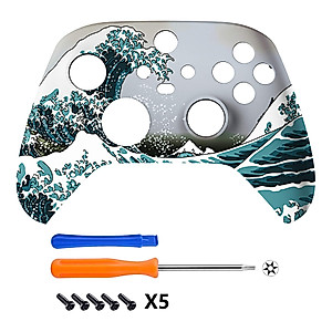 eXtremeRate Custom Shell for Xbox Series X & S Controller - Revitalize Your Controller - The Great Wave Replacement Cover Front Housing Cover for Xbox Core Controller Wireless [Control NOT Included]