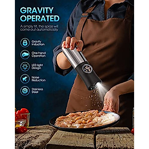 Gravity Electric Salt and Pepper Grinder Set - USB Rechargeable Automatic Pepper Mill Grinder - Generous Capacity - Adjustable Fineness - One Handed Operation, Stainless Steel Construction, LED Light