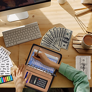 Budget Binder with Zipper Envelopes, Cash Envelopes for Budgeting, A6 PU Leather Budget Planner 2024 with Cash Envelopes Calculator, Bill Money Organizer for Cash Saving Budget System Wallet