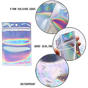 100 Counts Resealable Smell Water Proof Bags Foil Pouch Bag Flat Ziplock Bag with Clear Window for Party Favor Food Storage Gifts Bags Goodie Bag Holographic Color, 4 x 6 Inches