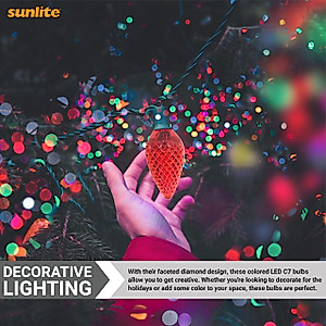 Sunlite 80702 LED C7 Holiday Decorative Light Bulb, 0.4 Watts, E12 Candelabra Base, Faceted Christmas-Lights; Nightlight, Red 6 Count