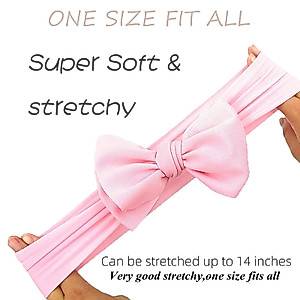 KIDOCHEESE Baby Girl Nylon Hairband with Bows, 5 Count (Pack of 1), for Infant, Extra Stretchy, Handmade