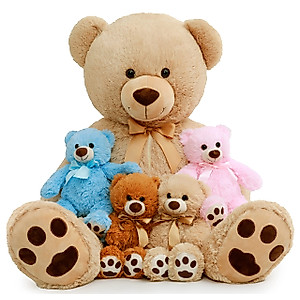 MorisMos Teddy Bear Stuffed Animal 41”,Giant Teddy Bear Plush with 4 Baby Bears in Belly,Big Teddy Bear for Girlfriend,Kids on Baby Shower,Birthday,Valentine's Day,Christmas,Children's Day,Blue,Pink