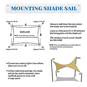 SHADE SPRING Rectangle 10' x13' Sand Sun Shade Sail 185GSM UV Blocking Canopy Awning for Outdoor Patio Garden Backyard