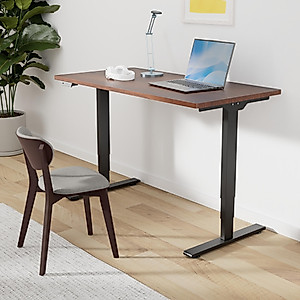 SANODESK 55" Electric Standing Desk, Dual Motor Height Adjustable Desk, Stable and Durable 3-Stage Stand up Desk for Home Office (Black Frame/55 x 28 Inch Mahogany top)