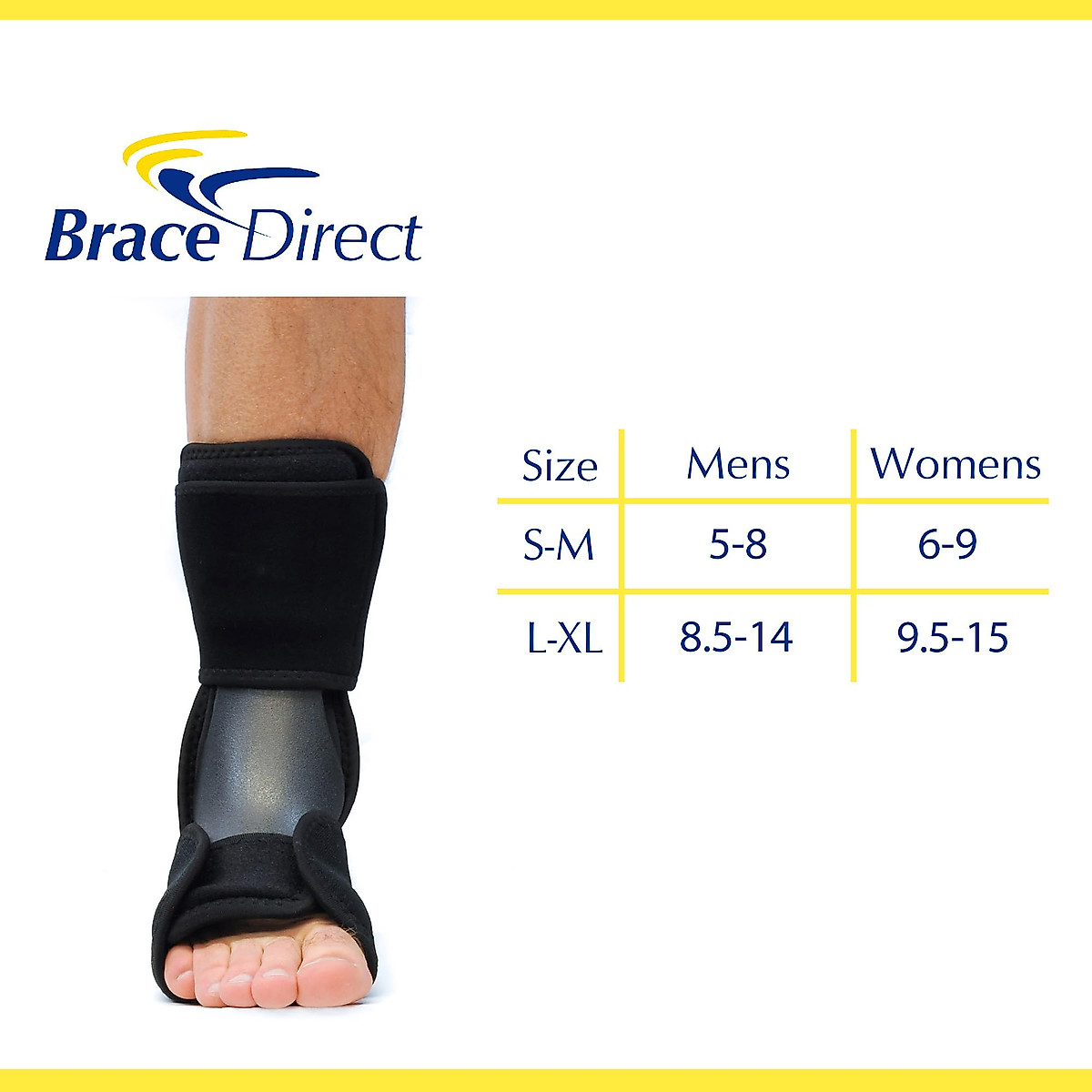 Brace Direct Dorsal Adjustable Night Sleeping Splint - for Plantar Fasciitis Relief, Arch Support, Heel Foot Pain, Tendonitis, Drop Foot