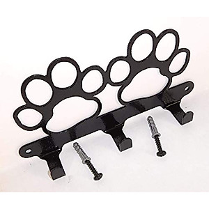 Double Dog Paw Leash Hook. Solid Steel. Handmade in USA. Gloss Black Finish. Screws Included.